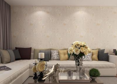 China Waterproof PVC Rustic Style Light Yellow Floral Wallpaper For Living Room Walls for sale