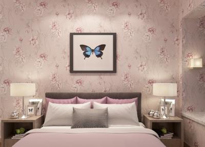China Light Purple Rustic Floral Home Interior Wallpaper Vinyl Coated For Room Decoration for sale