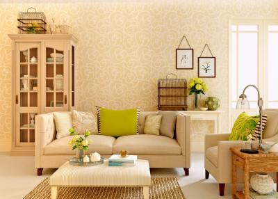 China Flocking Modern Removable Wallpaper for Living Room with Warm Beige Floral for sale