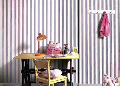 China Contemporary Blue And Red Striped Bedroom Wallpaper / Non Woven Wallcovering for sale