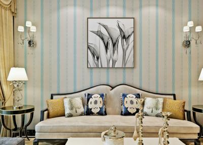China Blue Modern Living Room Wallpaper , Interior Modern Striped Wallpaper Strippable for sale