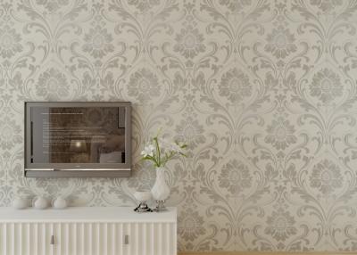 China Embossed Classic Damask Wallpaper , Creamy white Living Room Wallpaper for sale