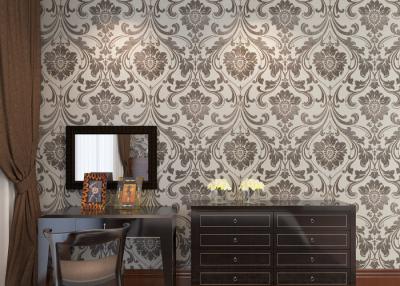 China Grey Vinyl Embossed Victorian Classic Damask Wallpaper Removable Tear Resistant for sale