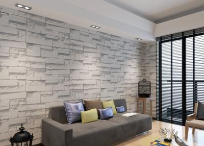 China White 3D Stone Pattern Modern Washable Vinyl Kitchen Wallpaper for sale