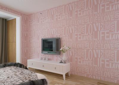 China Eco Friendly Non Woven Wallpaper With English Letters , Pink And White Patterned Wallpaper for sale