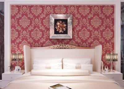 China Red Color Contemporary Floral Wallpaper / Embossed Wall Covering Wholesale for sale