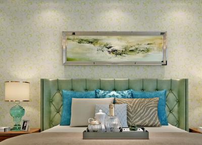 China Green And Silvery PVC Vinyl Wallpaper , Washable Vinyl Kitchen Wallpaper for sale