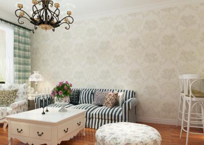 China Beige Floral Pattern Vintage Pink Flower Wallpaper For Living Room / Sitting Room for sale