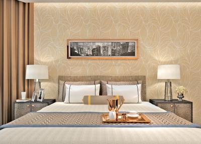 China Leaf Printing Yellow Paper Backed Fabric Wallpaper European Multifilament Wallpaper for sale