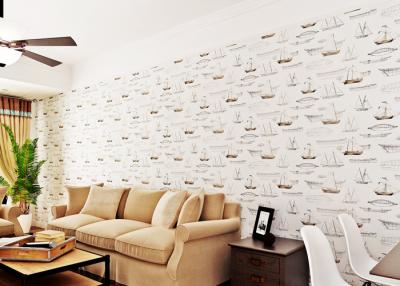 China White Boat Pattern Modern Removable Wallpaper , Luxury Non Woven Wallcovering for sale