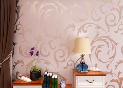 China 0.53*10M Embossed European Style Wallpaper Silver Pink Leaf Pattern For Office Wall for sale