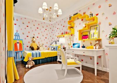 China Non Woven Strippable Little Girls Bedroom Wallpaper Pink Cartoon Cake Pattern for sale