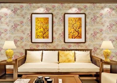 China Contemporary Floral Pattern Wallpaper Decoration For Living Room Light Yellow for sale