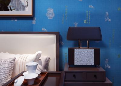 China Blue Carton Chinese Style Non Woven Wallcovering Soundproof Wallpaper For Living Room for sale