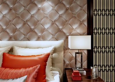 China Brown Sitting Room / Living Room Wallpaper 3D Leather Pattern Strippable for sale