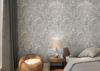 China Classic Style Embossed Living Room Wallpaper with Light Green Floral Pattern for sale