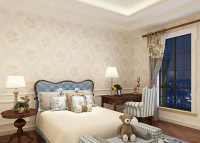 China Beige Floral Pattern Non Woven Wallcovering Interior Decorating Wallpaper for sale