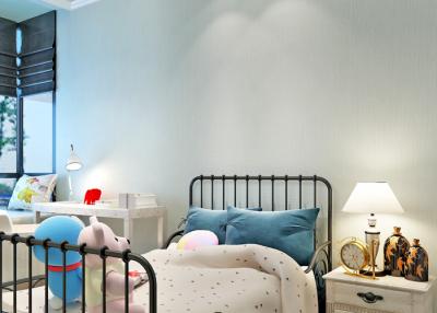 China Removable PVC Blue Color Modern Embossed Wallpaper For Bedding Room for sale