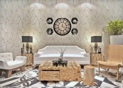 China White Modern Wall Covering Non Woven Wallpaper Sound Absorbing With Geometric Pattern for sale