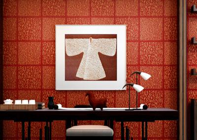 China Red Plaids Bronzing Contemporary Wall Coverings , Home Decorating Wallpaper for sale