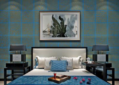 China Blue And Golden Modern Removable Wallpaper Non Woven Wallcovering Soundproof for sale