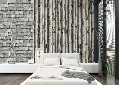 China PVC grey 3D home birch tree wallpaper decoration for living room 	, deep embossed for sale