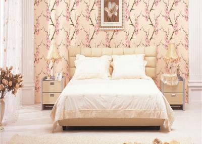 China Beautiful Flowers Room Decoration Wallpaper , 3D Effect Peach Blossom Wallpaper for sale