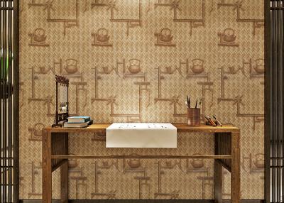 China Bamboo Weaving Tea Pot Pattern PVC Material Room Decoration Wallpaper for sale