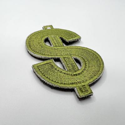 Cina Ferro su ordinazione della toppa del ricamo del dollaro sulle toppe amichevoli di Eco del confine di Merrow in vendita