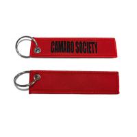 China Custom Rectangular Woven Keychain 12cm by 2.5cm Double Sided Logo Jet Tag for sale