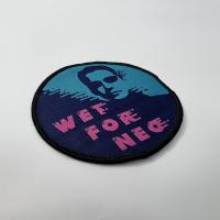 China Custom Merrow Border Woven Label Patch Washable Iron On Patch 100 Pcs Minimum Order for sale