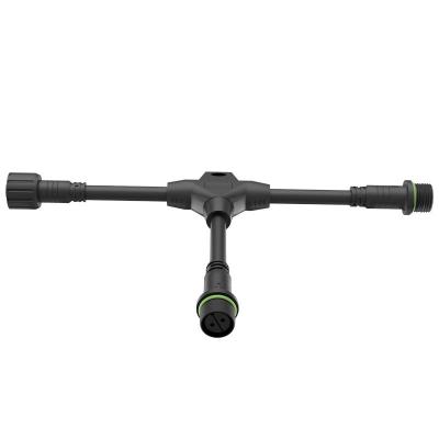 China M18 Waterproof Cable Connector T-Type Three-Way with IP68 Rating and PA66 Nylon for Solar Lights for sale