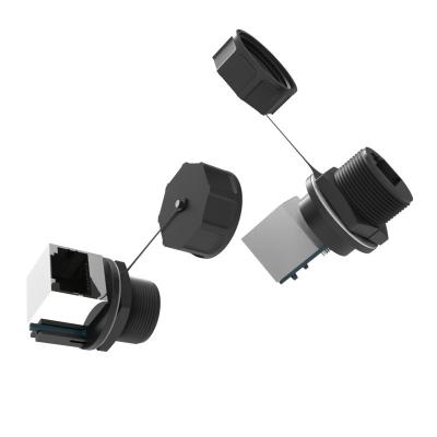 China IP67 Waterproof RJ45 Aviation Plug with PA66 Nylon Housing and 90 Degree Network Cable Connector for sale
