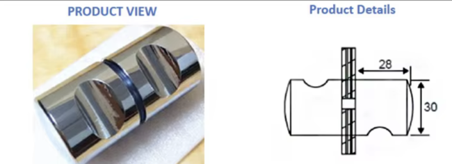 Stainless steel shower door handle - front view