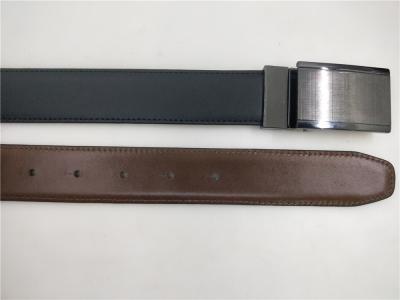 China Soft Mens Black And Brown Reversible Leather Belt With Plate Buckle for sale
