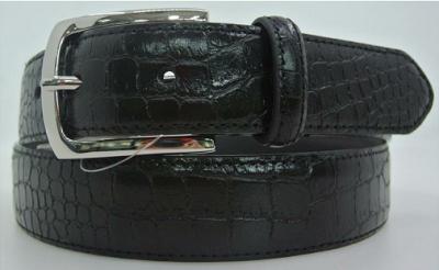 China Stitching Croc Mens Casual Leather Belts Single Prong Buckle Black Color for sale