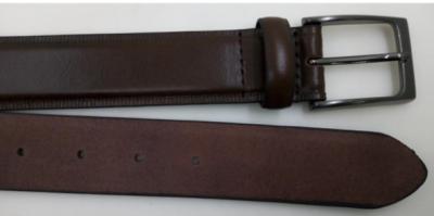 China Brown Real Leather Mens Dress Belts Single Prong Buckle Texture Edge Shape for sale