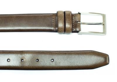 China Brown Real Leather Mens Dress Belts Pin Buckle Double Loop Leather Belt for sale