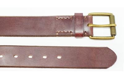 China Brown Real Leather belt Genuine Leather Belt Single Prong Roller Buckle for sale