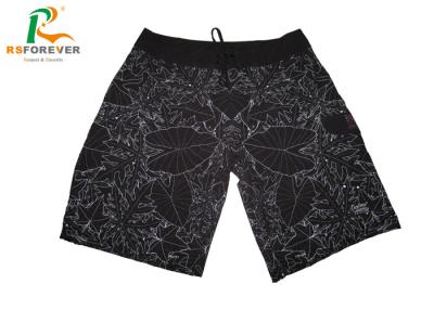 China Sublimated Black Beach Men Board Shorts Side Pocket Leaf Pattern 22 Inch for sale