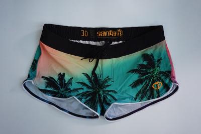China Women's Polyester Boxer Shorts with Pockets Palm Tree Pattern 95% Polyester 5% Spandex for sale
