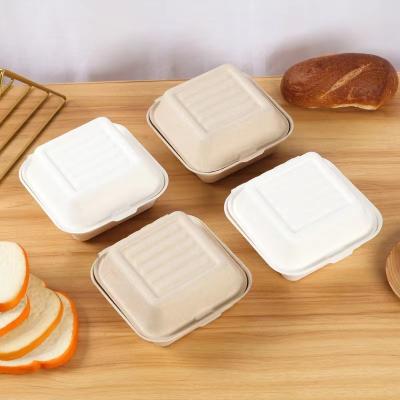 China Cake Food Container Paper Box Compartment Clamshell Sugarcane Lunch Box for sale