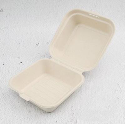 China Cake Food Container Paper Box Compartment Clamshell Sugarcane Lunch Box for sale