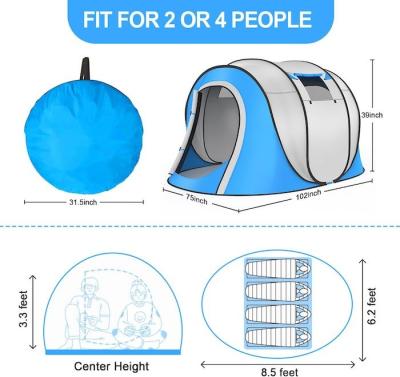 Cina 102*75*39 pollici mono strato argento supporto poliestere 210T impermeabile Pop Up tenda da campeggio per 2-4 persone con finestre a maglia in vendita