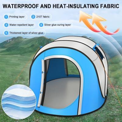 Cina 102*75*39 pollici mono strato argento supporto poliestere 210T impermeabile Pop Up tenda da campeggio per 2-4 persone con finestre a maglia in vendita