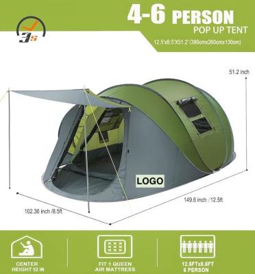China Lightweight Folding Waterproof 4-6 Person Pop Up Camping Tent With Dual Doors And Ventilation Mesh Windows for sale
