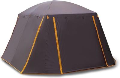 China 6 Personas Espacioso Color marrón impermeable Revestido de poliéster al aire libre Gran familia Camping Casas de tienda de campaña con postes de fibra de vidrio en venta