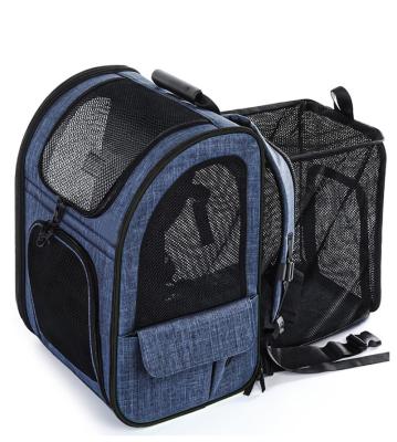 China Outdoor 33.5*27*42CM Blue Cationic Oxford Expandable Pet Travel Backpack Soft Fabric Lovely Pet Necessities For Your Satisfied Companions for sale