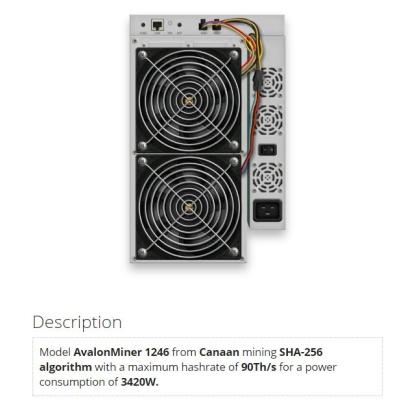 Cina Interfaccia Ethernet di BTC 87T 90T 93T Avalon A1246 85t SHA256 3420W in vendita