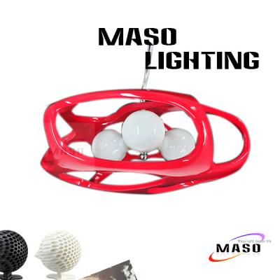 China Modern Hot Sale Red Indoor Decoration Resin pendant lights Branch Lightings Three LED Bulb for sale